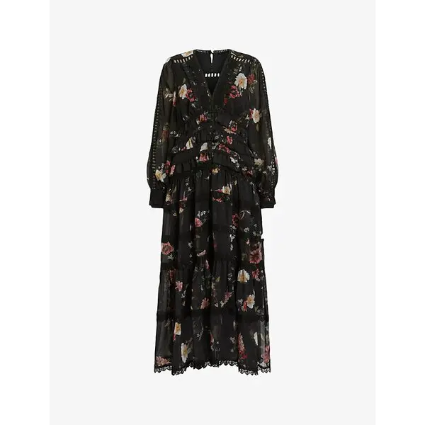 all saints zora midi dress All Saints Red Green multicolor Zora Leondra