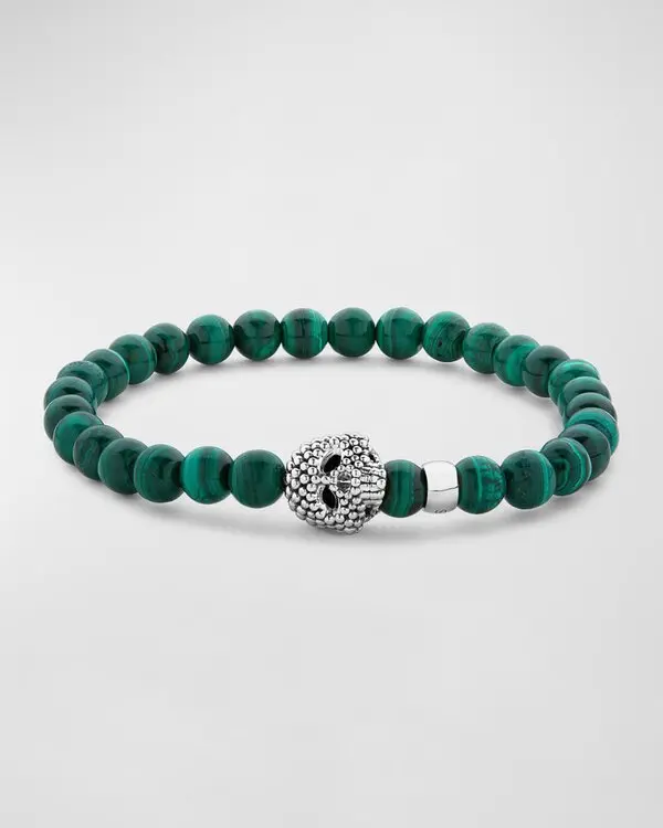 Lagos Sterling Silver Anthem Skull Beaded Bracelet - Malachite