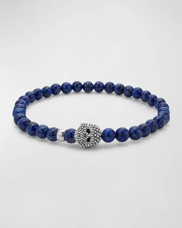 Lagos Sterling Silver Anthem Skull Beaded Bracelet - Lapis