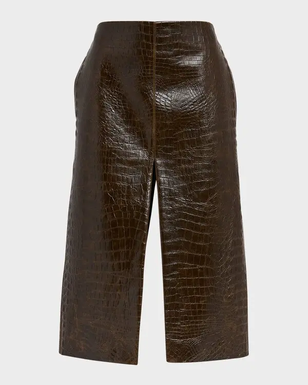 Stella McCartney Altermat Croc-embossed Midi Skirt - Liquorice