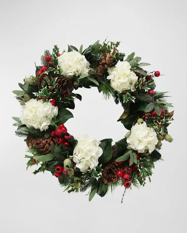 WINWARD HOME White Hydrangea Holiday Wreath