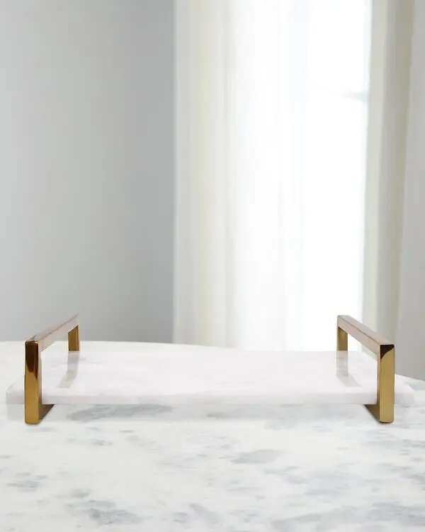 WORLDS AWAY Jarvis Quartz Tray - White