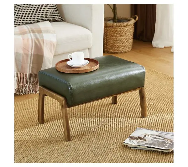 GLITZHOME Mid Century Modern Leatherette Accent Stool