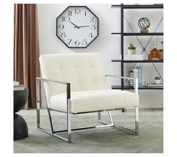 GLITZHOME Mid Century Leatherette Button Ttufte D Accent Chair