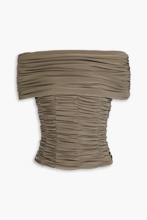 Tibi Off-the-shoulder Ruched Jersey Top