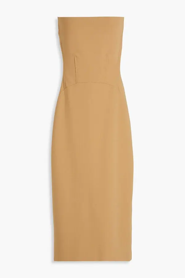 Another Tomorrow Strapless Crepe Midi Dress - Camel