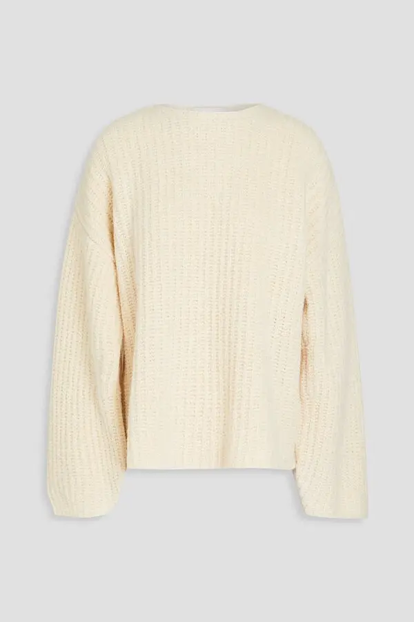 LOULOU STUDIO Ribbed Bouclé-knit Wool-blend Sweater - Ecru