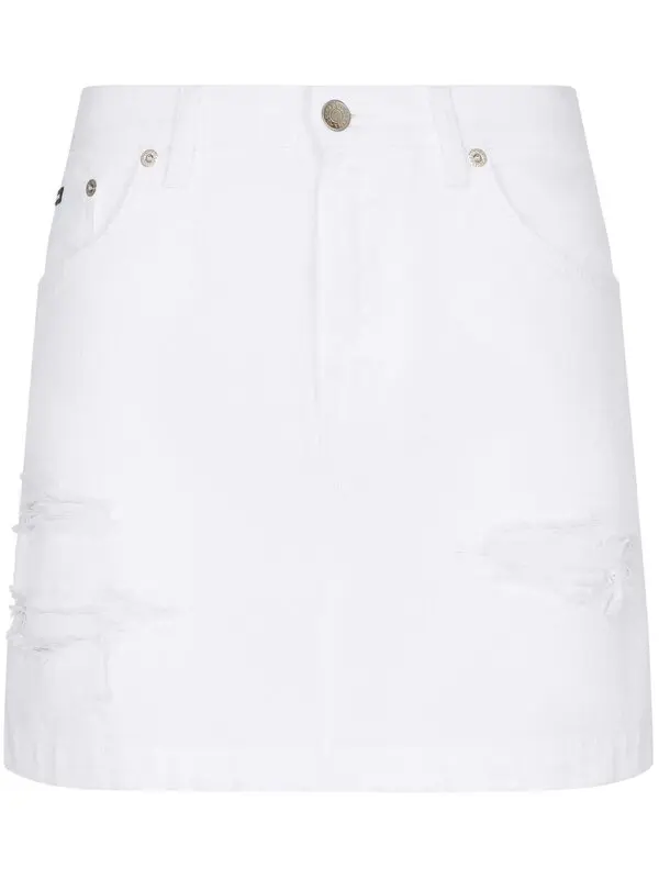 Dolce & Gabbana Ripped Denim Mini Skirt - White