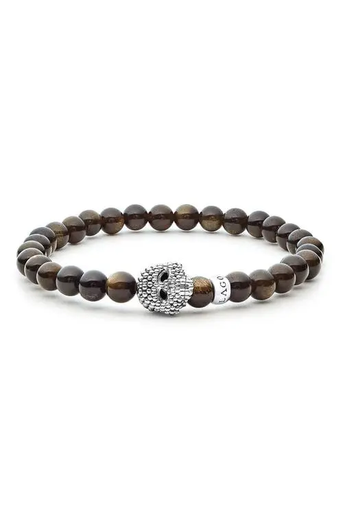 Lagos Anthem Golden Obsidian Skull Charm Stretch Bracelet - Gold Obsidian