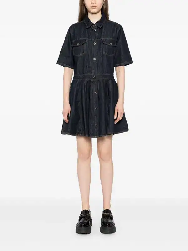Msgm Button-Down Denim Mini Dress In Blue - 40% Off
