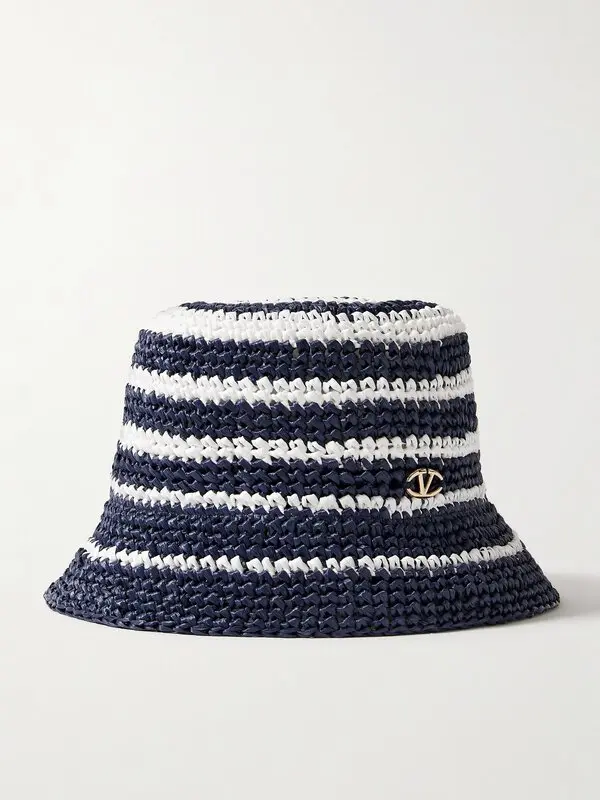 Valentino Garavani Vlogo The Bold Striped Bucket Hat In Blue 