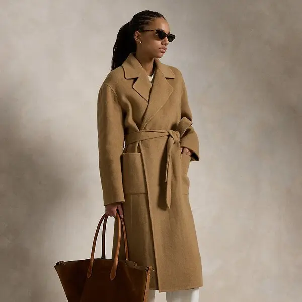 Ralph Lauren Double-faced Wool Wrap Coat - Camel Melange