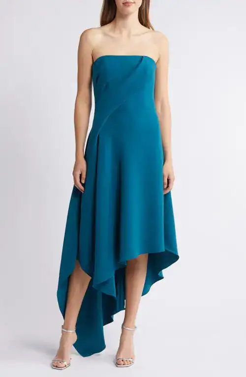 strapless asymmetrical hem dress Strapless Draped Fitted Long Evening Dress with Asymmetrical Skirt and –  HAREM's Brides