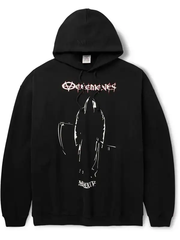 Vetements Oversized Printed Cotton-Blend Jersey Hoodie In Black
