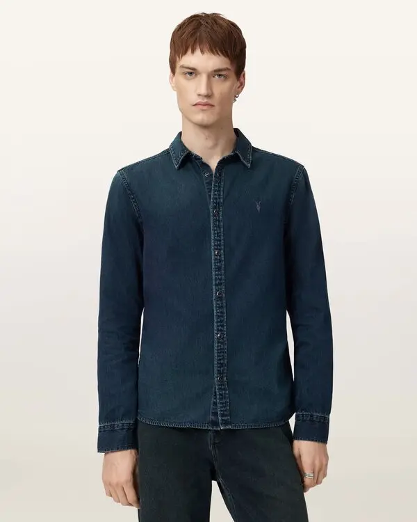 All Saints Gleason Ramskull Denim Shirt - Phantom Blue