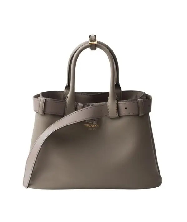 Prada Buckle Leather Handbag - Clay Grey
