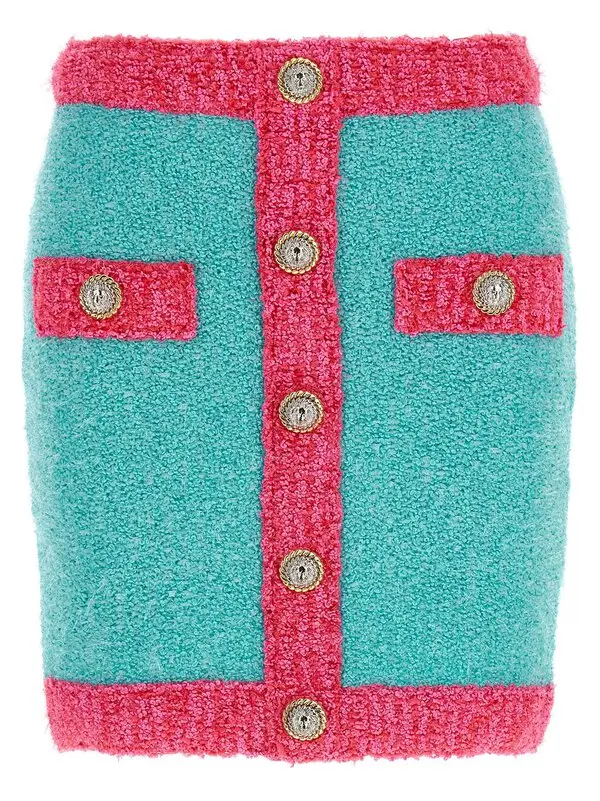 Balmain Leone Button Two-tone Skirt