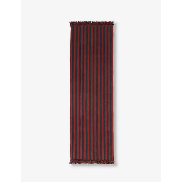HAY Stripes And Stripes Fringed Wool And Cotton-blend Rug 200cm X 60cm - Cherry