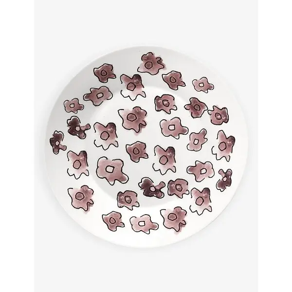 Marni Serax X Viola Prugna Flower-motif Bone-china Deep Plate 26cm Set Of Two
