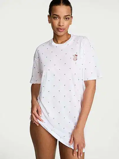 Victoria'S Secret 100% Cotton Oversized Sleep T-Shirt In Print