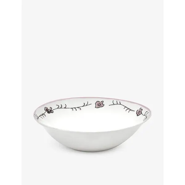 Marni Serax X Midnight Flowers Flower-motif Bone-china Bowl 18cm Set Of Two