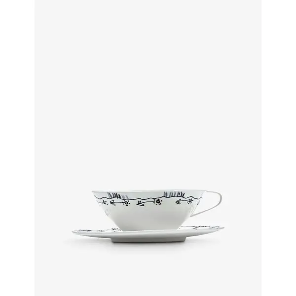 Marni Serax X Anemone Milk Flower-motif Bone-chine Tea Cup And Saucer Set Of Two