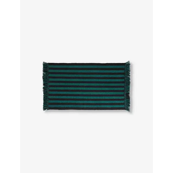 HAY Stripes And Stripes Fringed Wool And Cotton-blend Rug 95cm X 52cm - Green