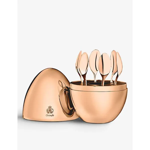 Christofle Mood Espresso Rose-gold Plated Spoons In Rose Gold-plated Egg Set Of Six
