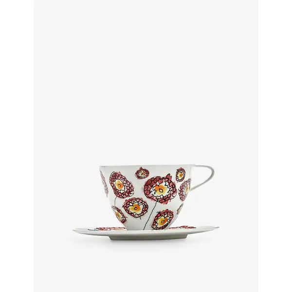 Marni Serax X Anemone Milk Flower-motif Bone-china Cappuccino Cup And Saucer Set Of Two
