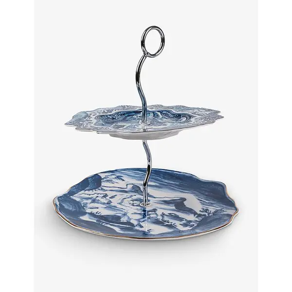 SELETTI Acid Graphic-pattern Distorted Porcelain Cake Stand 28cm - One-color