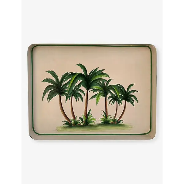 LES-OTTOMANS Palm Tree Hand-painted Iron Tray 43cm X 30cm