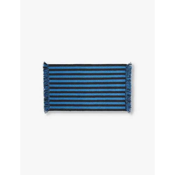 HAY Stripes And Stripes Fringed Wool And Cotton-blend Rug 95cm X 52cm - Blue