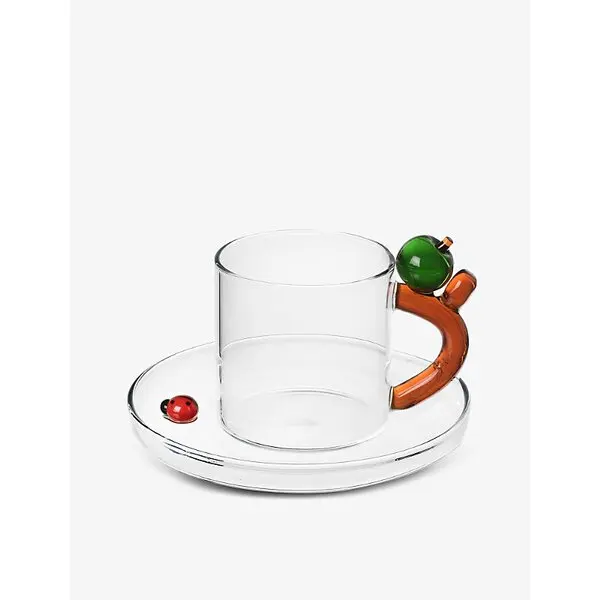 ICHENDORF MILANO Apple And Ladybug Glass Coffee Cup And Saucer Set