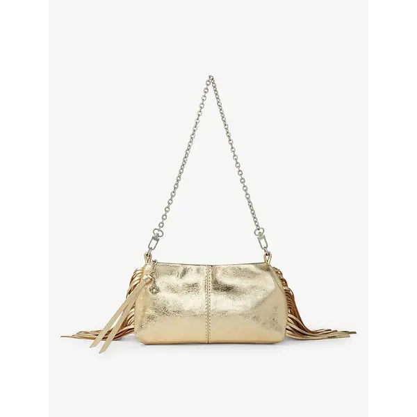 Maje Fringed-trim Metallic Leather Clutch - Or