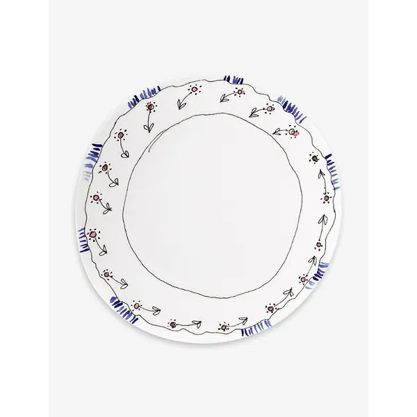 Marni Serax X Midnight Flowers Flower-motif Bone-china Plate 28cm Set Of Two