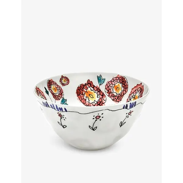 Marni Serax X Midnight Flowers Flower-motif Bone-china Serving Bowl 15cm Set Of Two