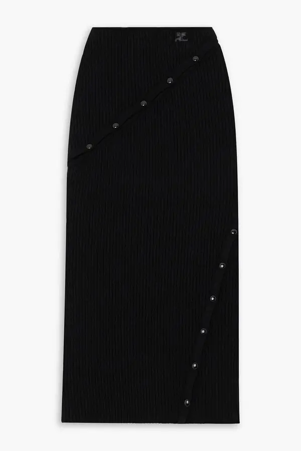 COURREGES Ribbed-knit Midi Skirt With Snap Detailing