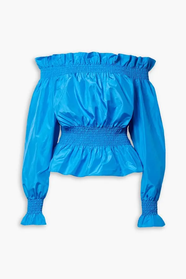 Adam Lippes Off-the-shoulder Shirred Silk-taffeta Top