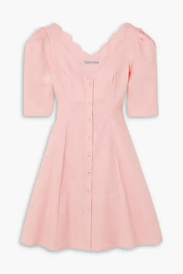 Tolu Coker Scalloped Linen Mini Dress In Baby Pink 80% Off