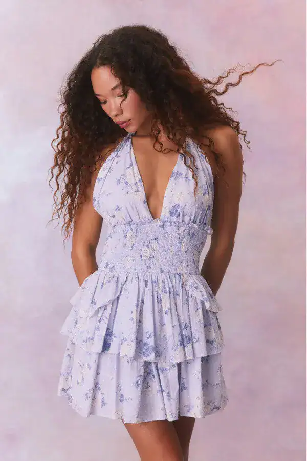Loveshackfancy Deanna Fragrance Print Halter Mini Dress - Blue |  Editorialist