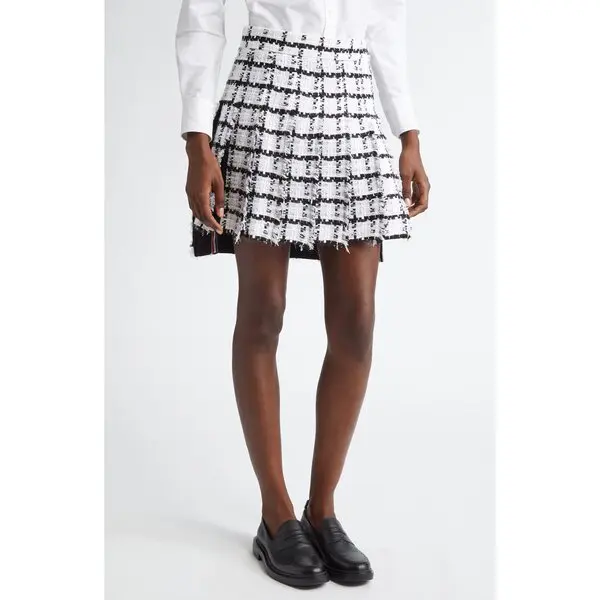 Thom Browne Drop Back Pleated Tweed Miniskirt