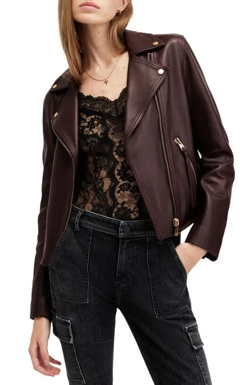 All Saints Dalby Leather Moto Jacket - Oxblood Red