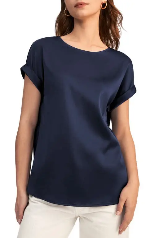 Lilysilk Short Sleeve Silk Tee - Navy Blue
