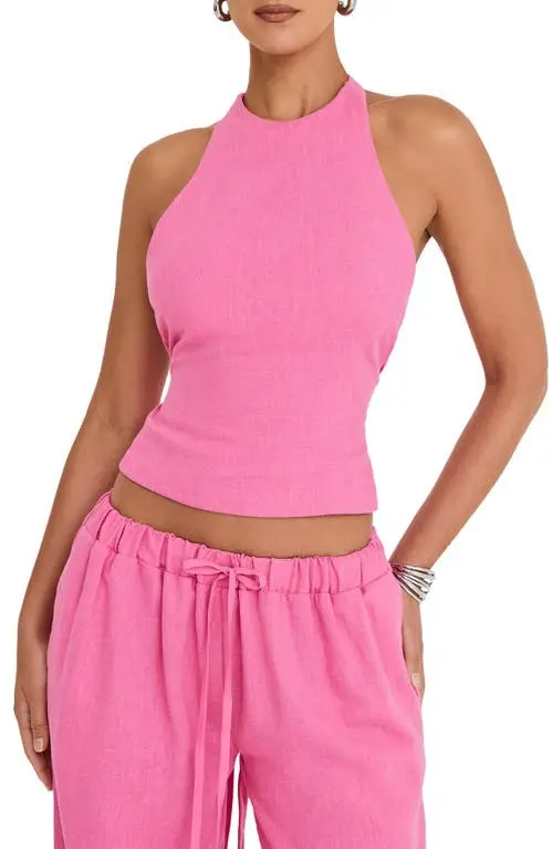 MISTRESS ROCKS Crop Linen Blend Halter Top