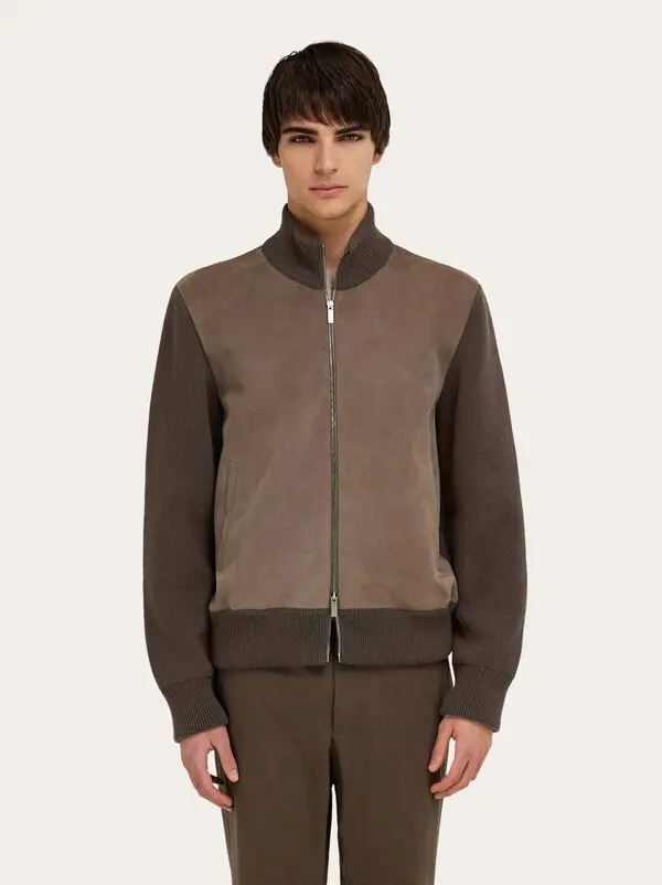 FERRAGAMO Blouson With Leather Inserts - Grey