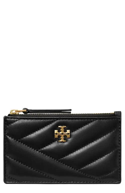 Tory Burch Kira Chevron Quilted Leather Zip Card Case - Black
