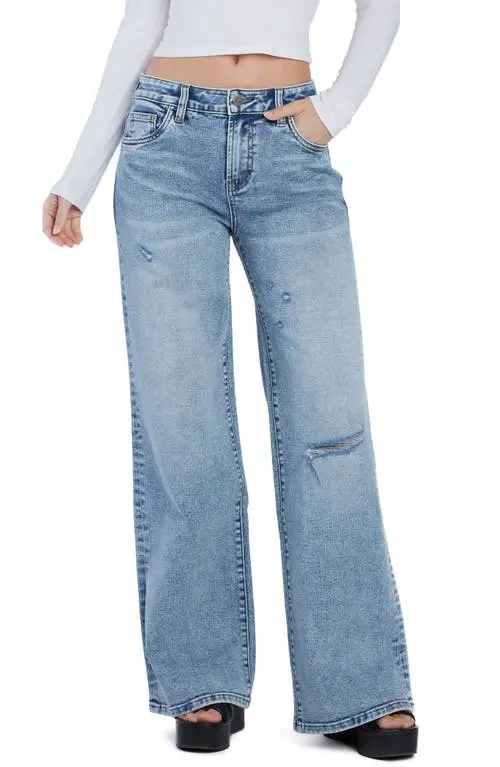 HINT OF BLU Torn Ripped Wide Leg Jeans - Blue