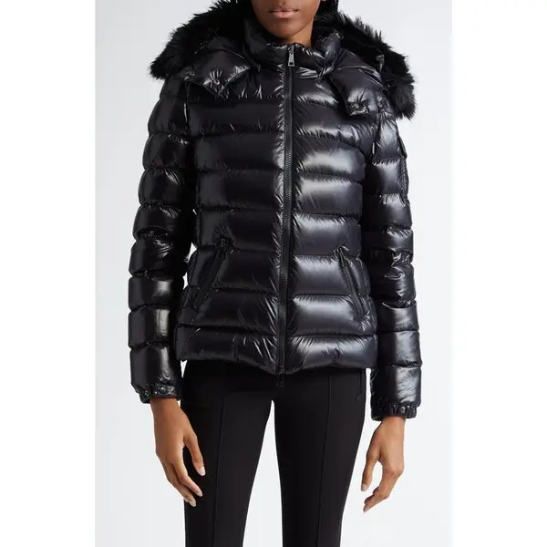 Moncler Badyf Down Puffer Jacket With Removable Hood And Faux Fur Trim - Black
