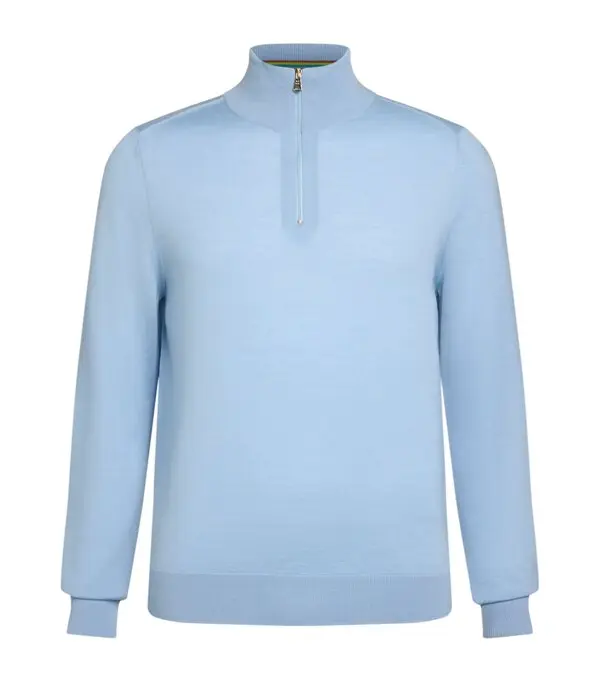 Paul Smith Merino Wool Quarter-zip Sweater - Blue