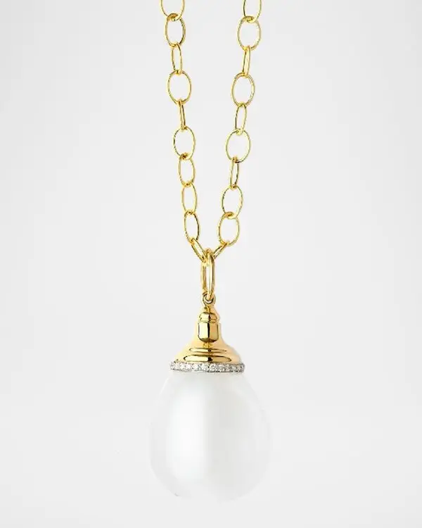 SYNA JEWELS 18k Yellow Gold Gemstone And Diamond Mogul Drop Necklace - Moon Quartz
